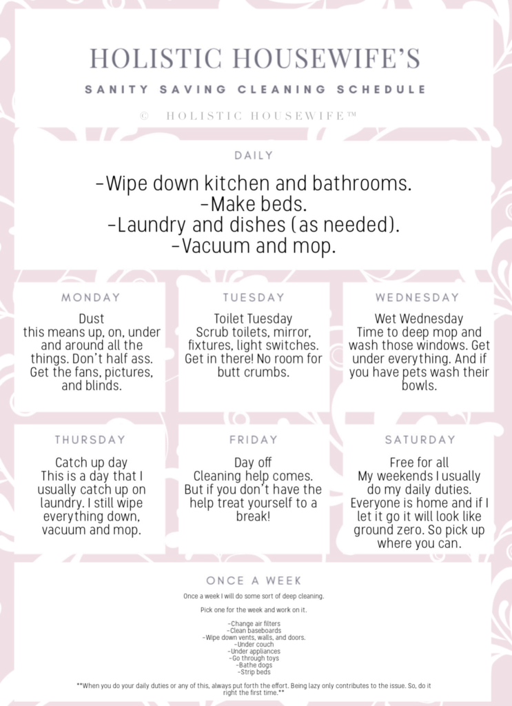 Cleaning schedule - Holistic Housewife Blog